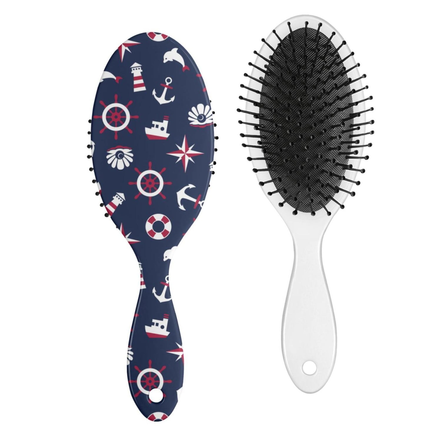 Nautical Hair Brush with Anchor and Lighthouse Design, Coastal Ocean ...
