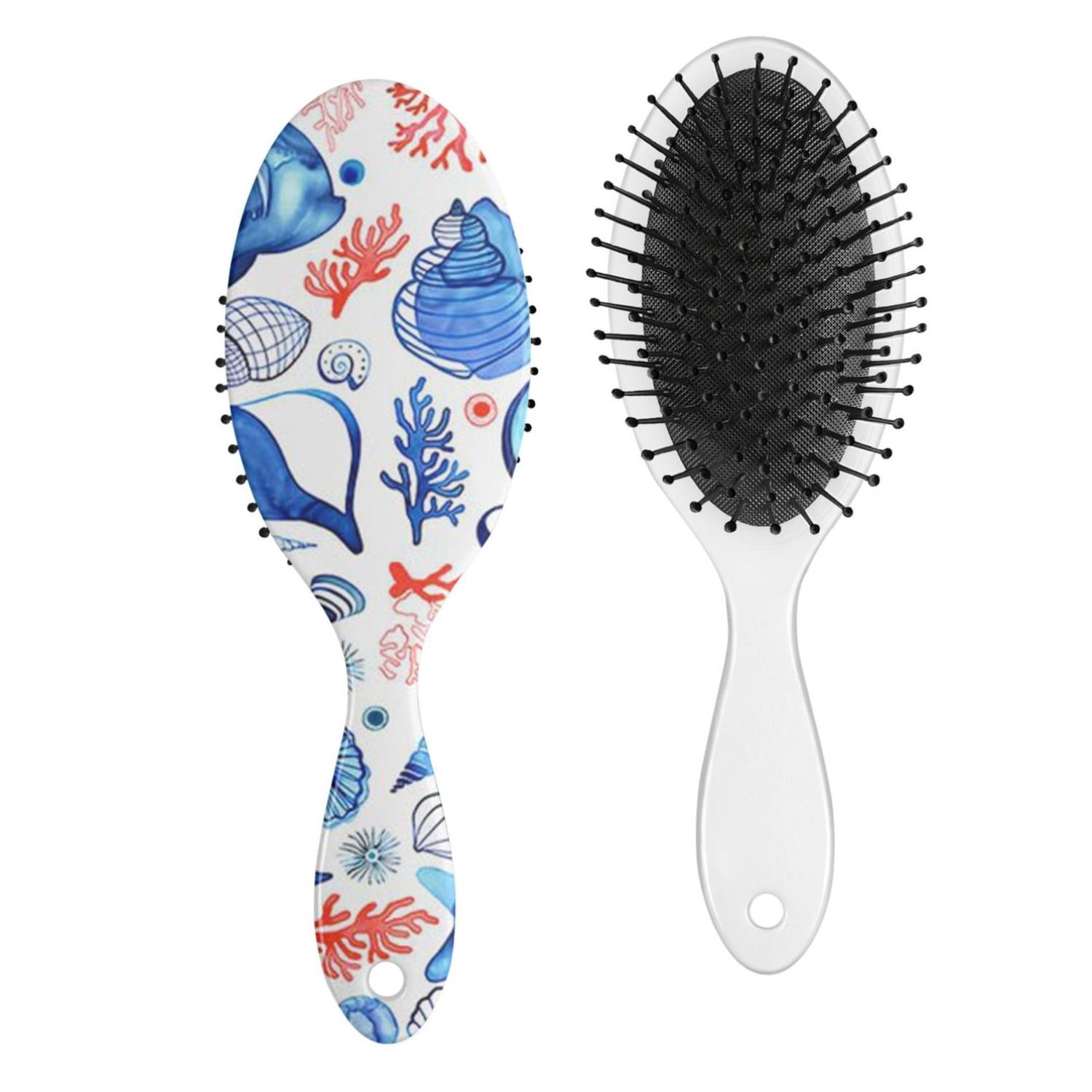 Nautical Hair Brush with Spiral Seashell and Tropical Beach Patterns ...