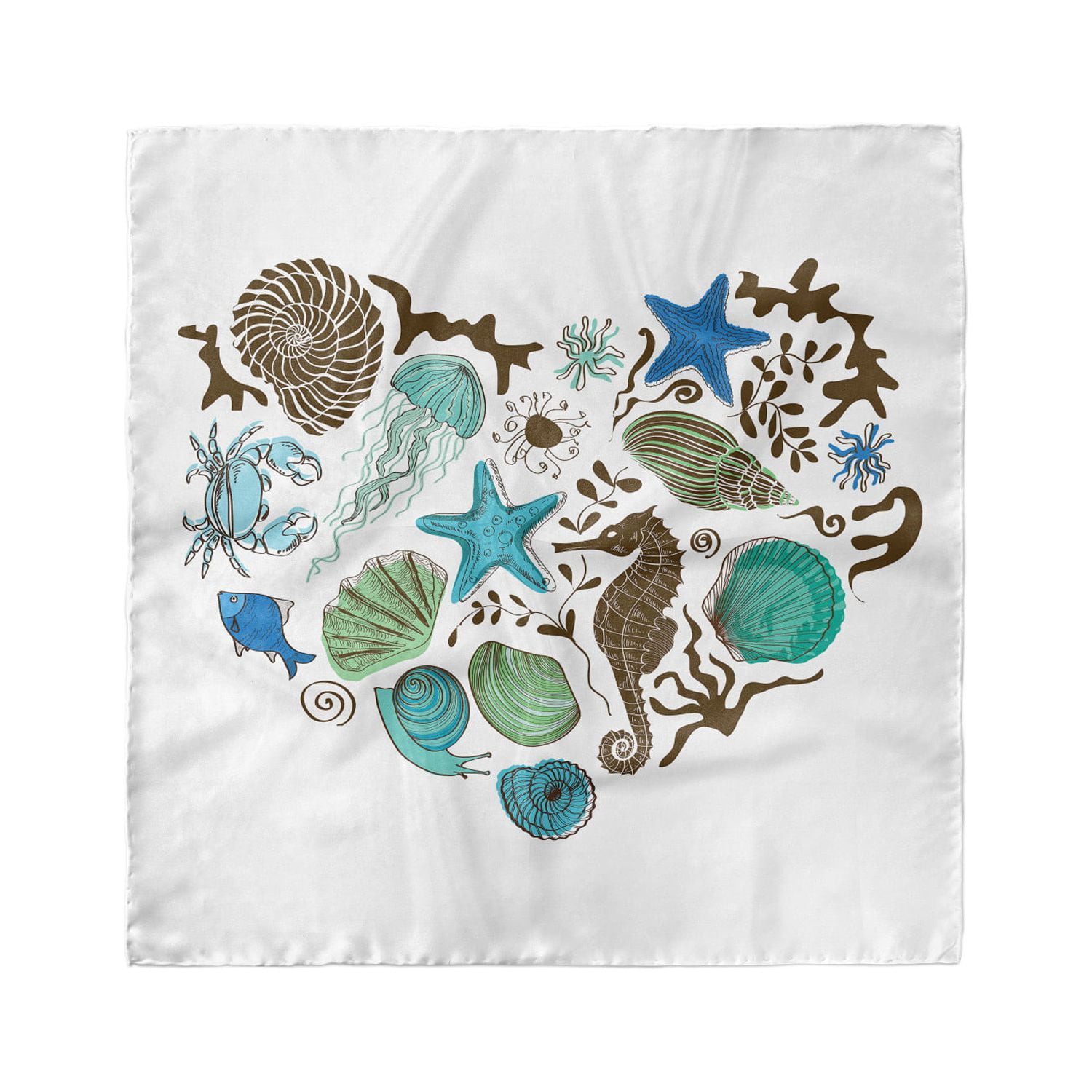 Nautical Head Scarf, Heart with Aquatic Animals, Head Wrap, 3 Sizes, by ...