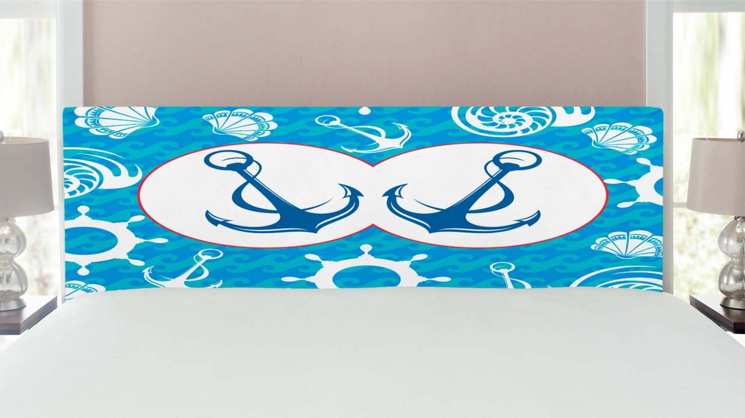 Nautical Headboard, Sea Theme Doodle Nostalgia Sailboat Seaman ...