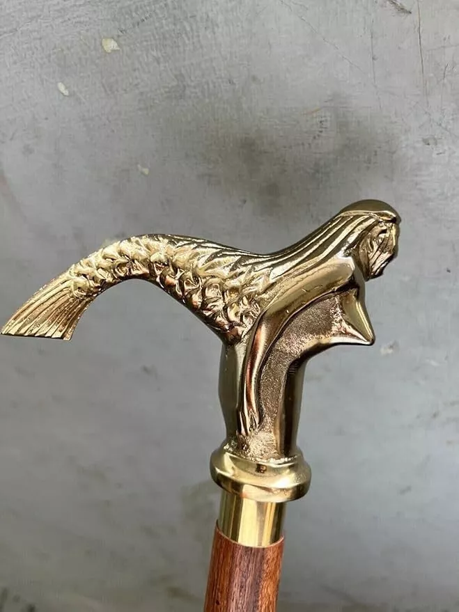Nautical Heavy Brass Mermaid Handle Walking Stick – Vintage Antique ...