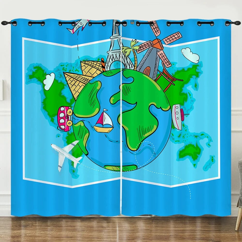 Nautical Island Map Curtains Kids Vintage Old Map Pirate Ship Window ...