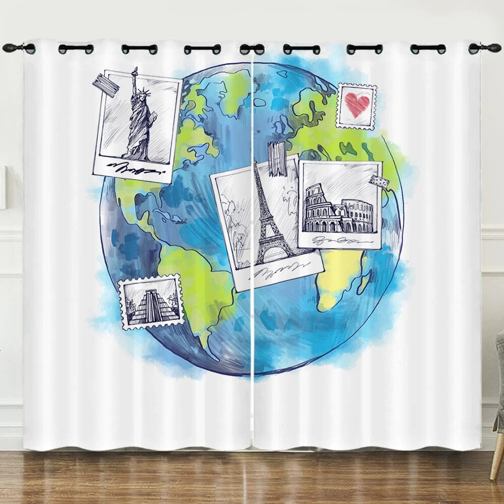 Nautical Island Map Curtains Kids Vintage Old Map Pirate Ship Window ...