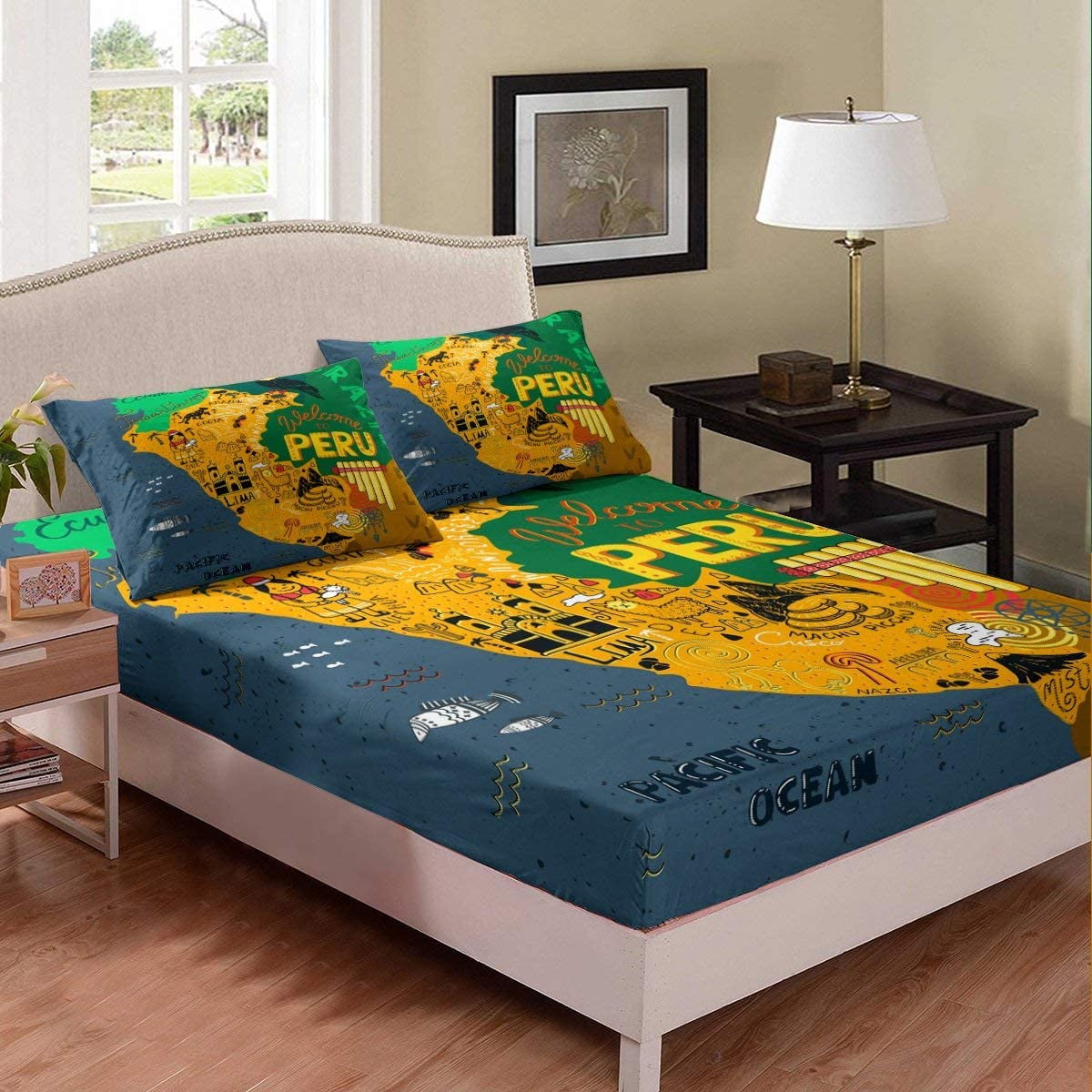 Nautical Island Map Fitted Sheet Kid Vintage Old Map Pirate Ship Bed ...