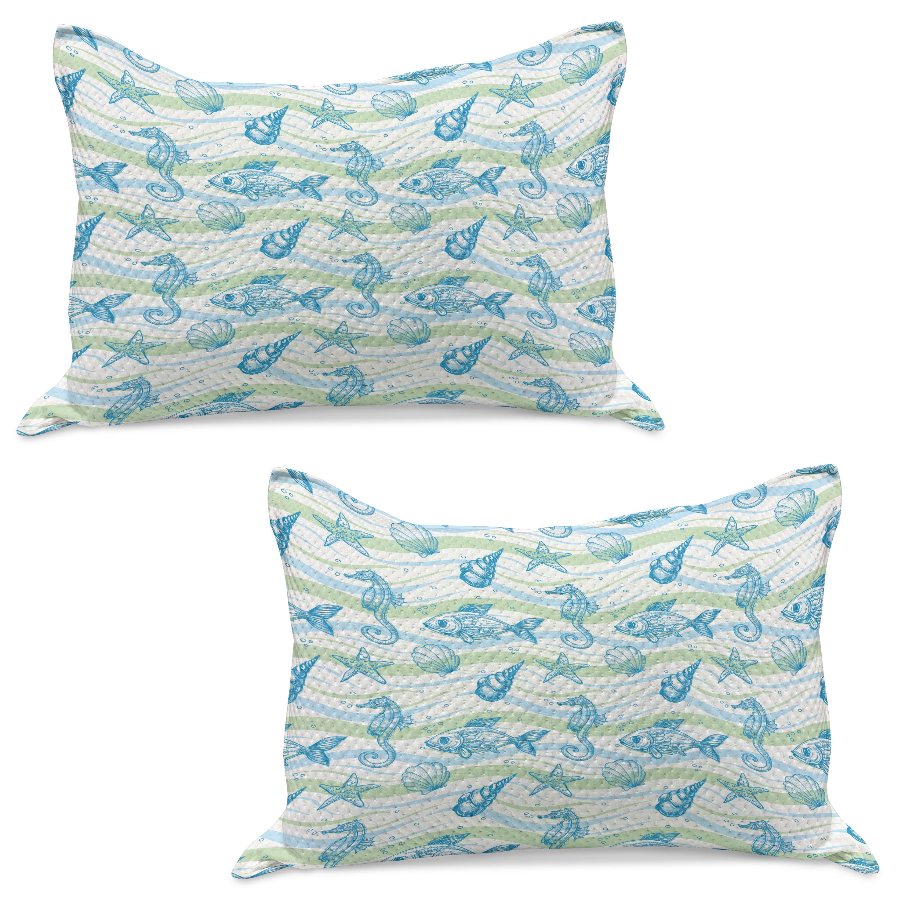 Nautical Knitted Quilt Pillowcover Set of 2, Marine Ocean Shell ...