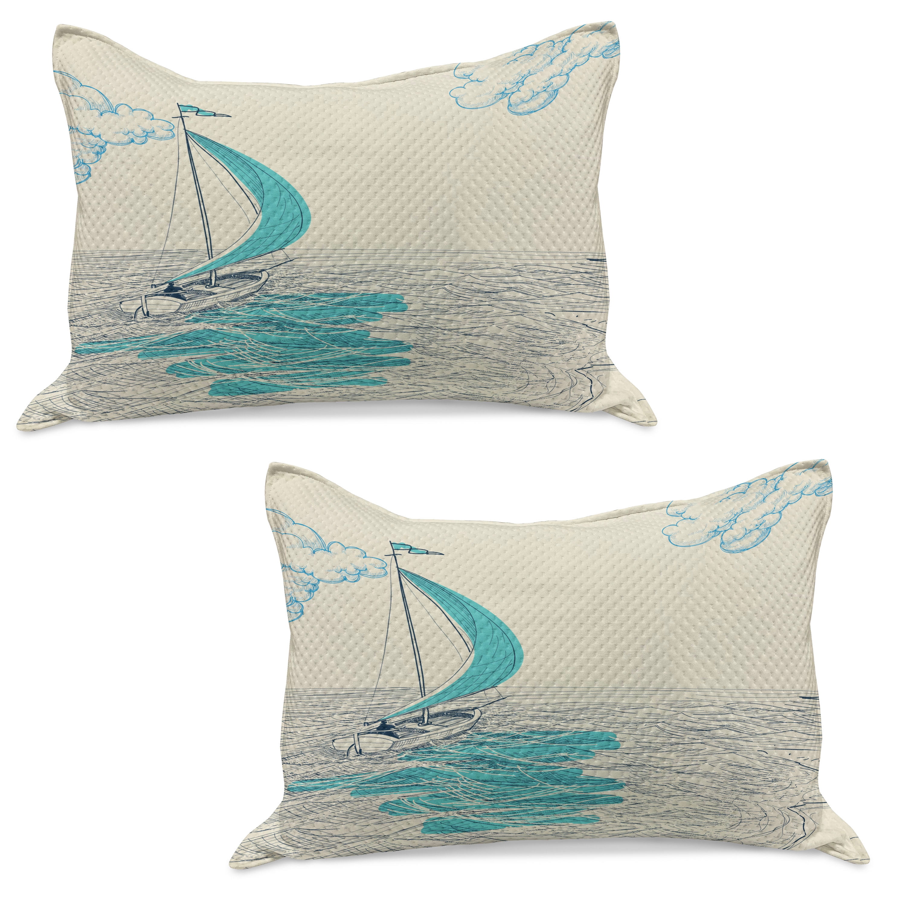 Nautical Knitted Quilt Pillowcover Set of 2, Sailing Boat Reflection ...