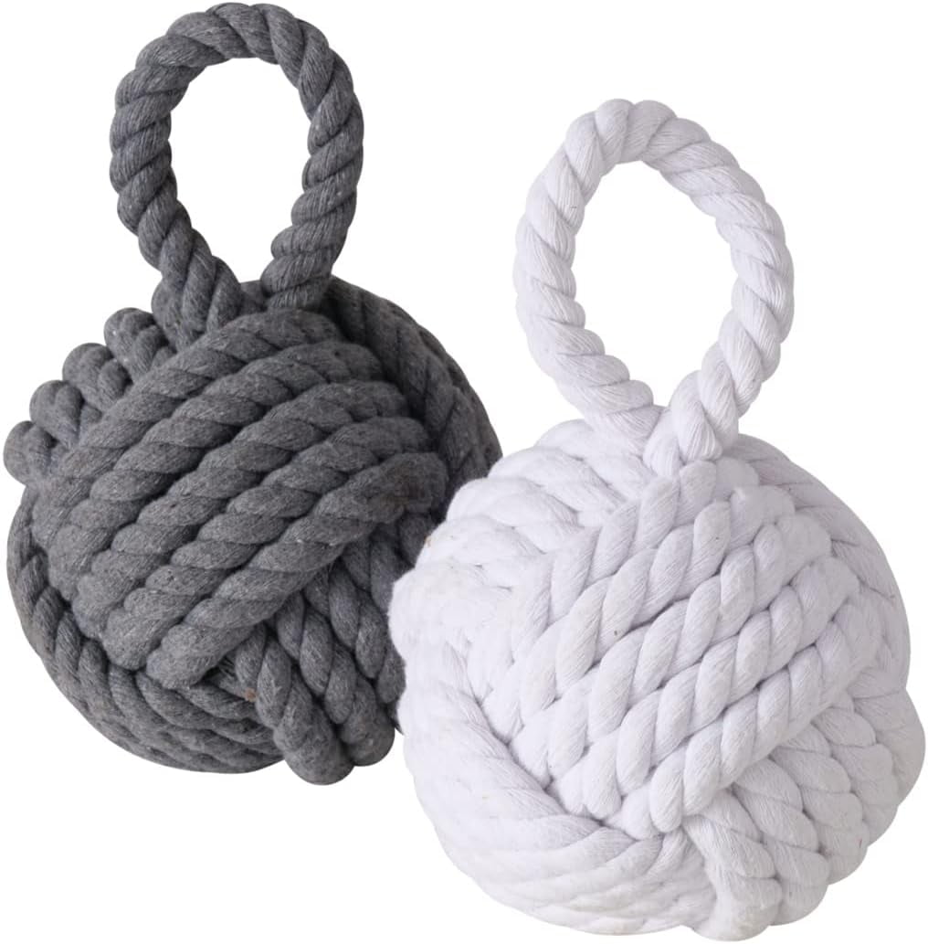 Nautical Knot Door Stopper, Set of 2, Grey and White, Natural Jute Rope ...