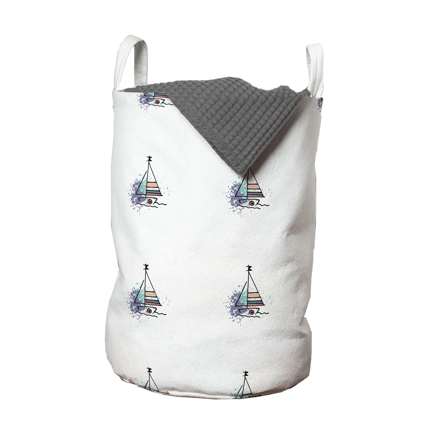 Nautical Laundry Bag, Simplistic Rhythmic Marine Yacht Watercolor ...
