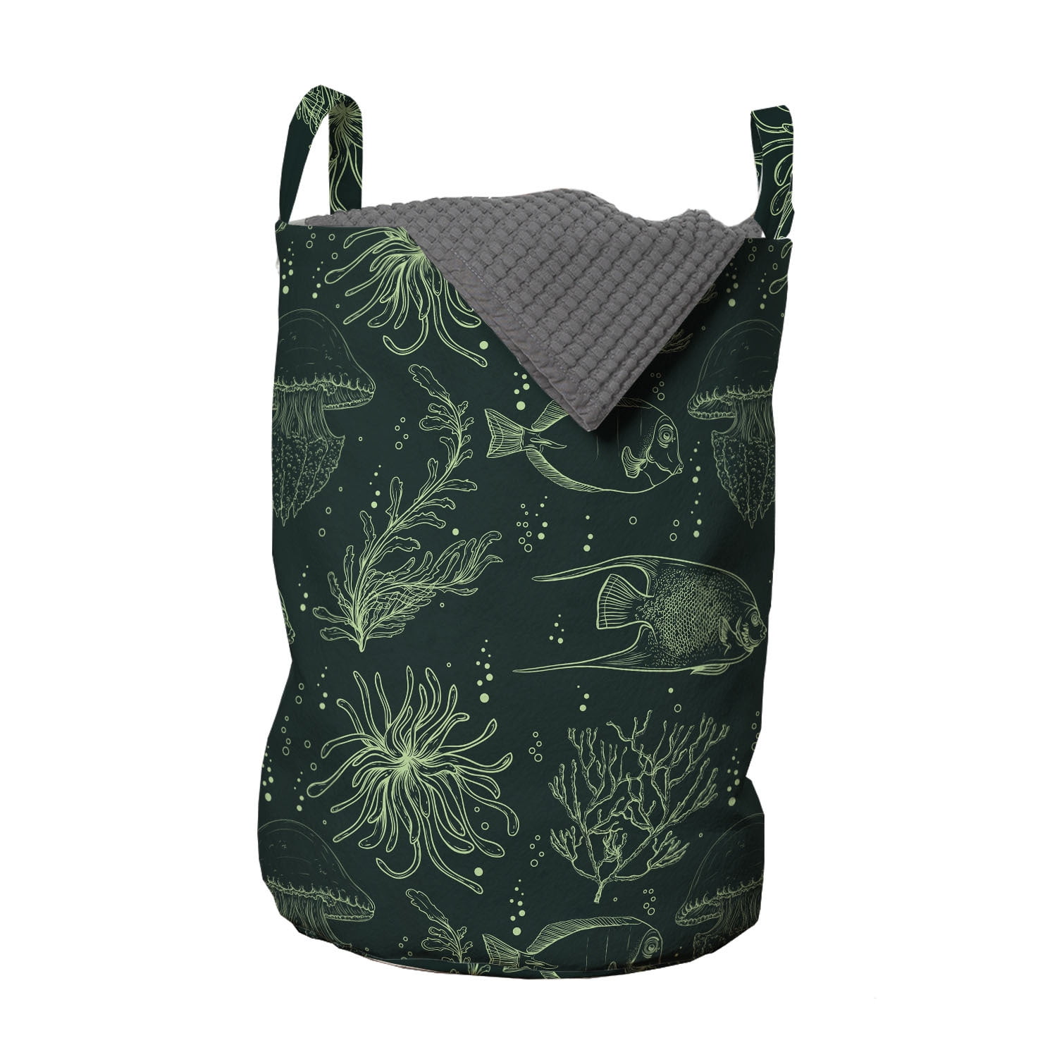 Nautical Laundry Bag, Tropical Fish Underwater Plants Jellyfish and ...
