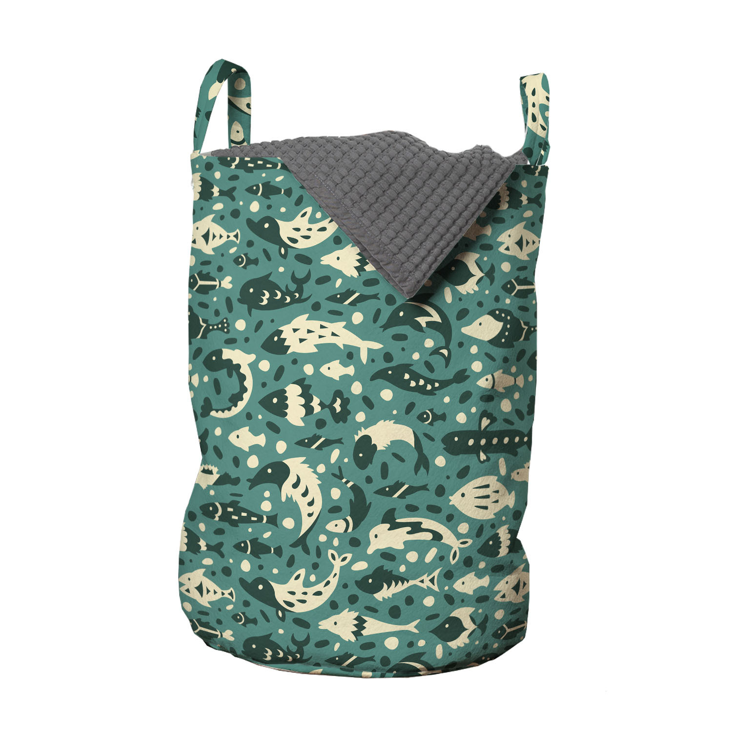 Nautical Laundry Bag, Underwater Animal Composition with Hand Drawn ...