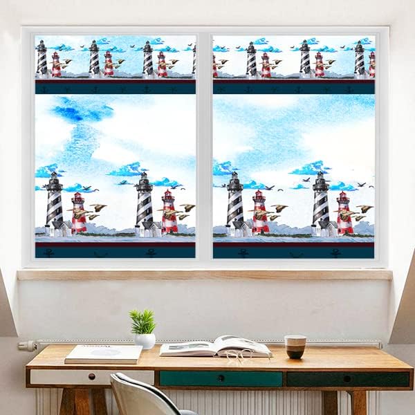 Nautical Lighthouse Air Window Film Abstract Watercolor Ocean Beach ...