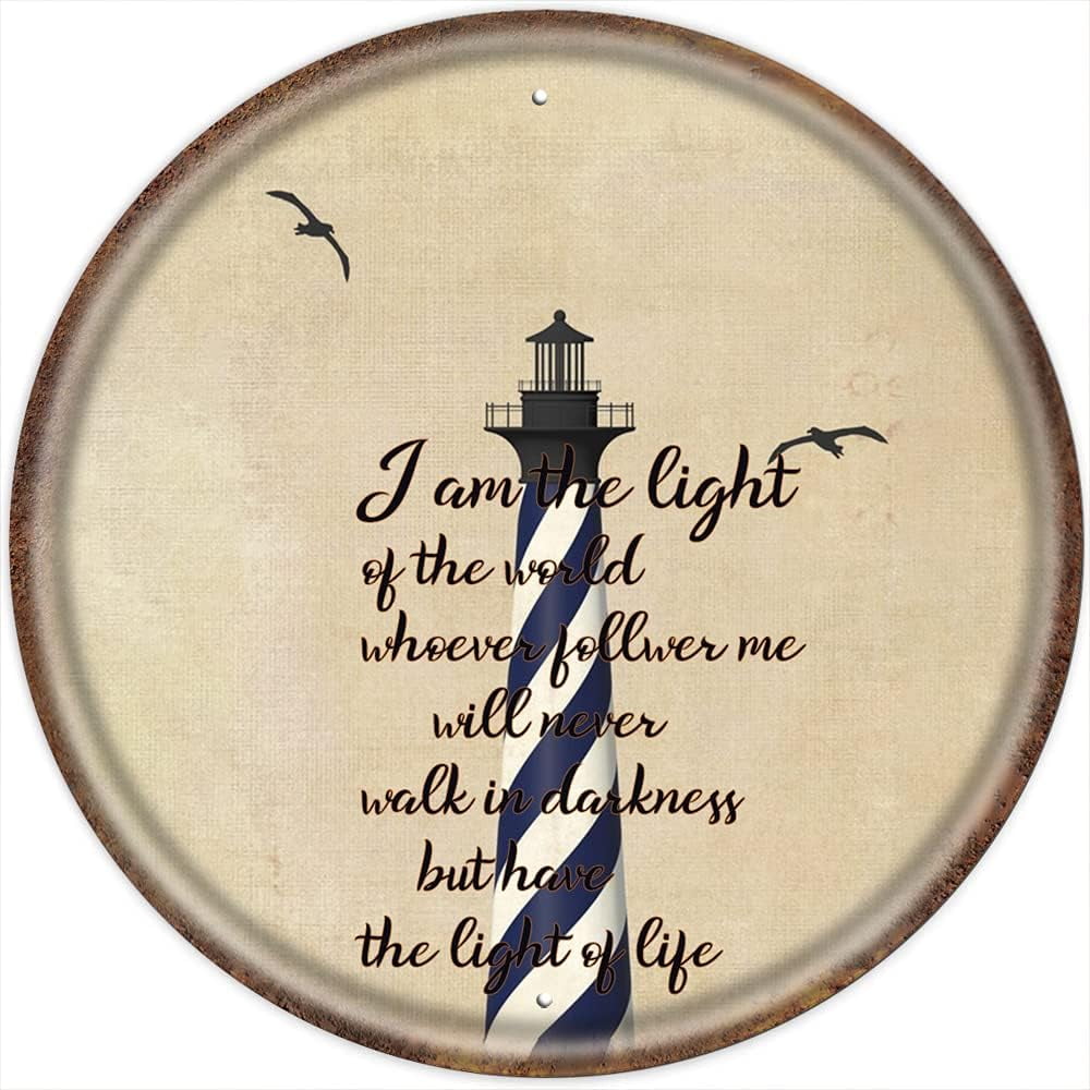 Nautical Lighthouse Bible Verses Round Tin Sign Beach Themed Bathroom ...