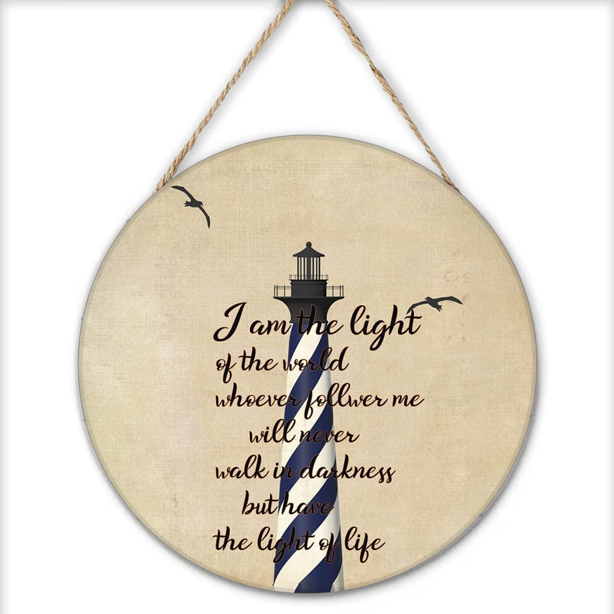 Nautical Lighthouse Bible Verses Round Wood Hanging Sign Beach Themed ...