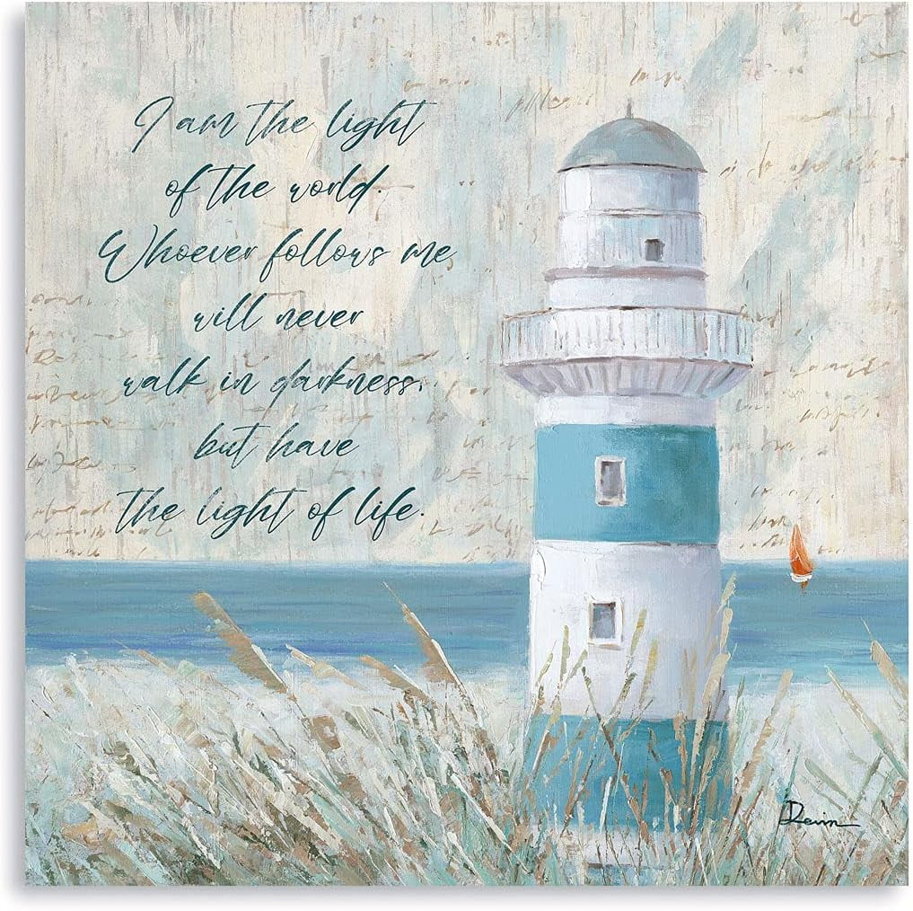 Nautical Lighthouse Bible Verses Wall Decor - Aqua Canvas Print ...