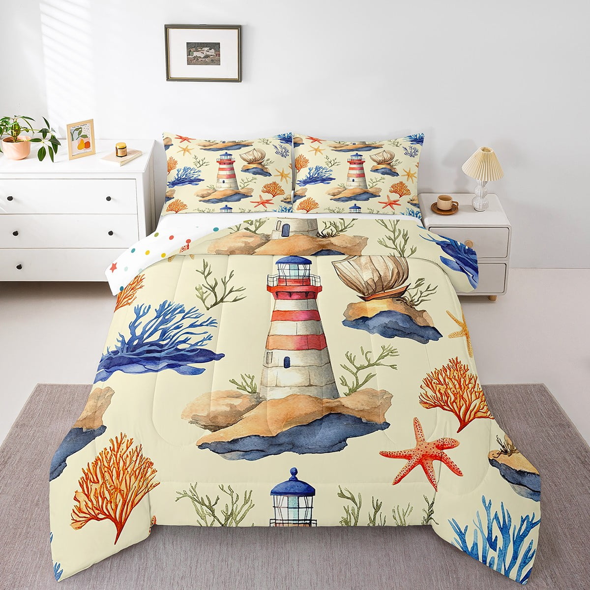 Nautical Lighthouse Comforter Set Ocean Down Comforter,Starfish King ...