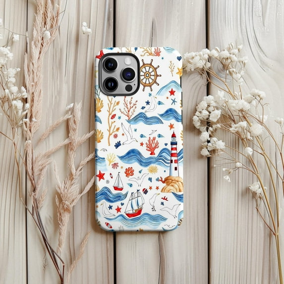 Nautical Lighthouse Phone Case Sailboat Sea Scene iPhone 17 11 12 13 14 ...