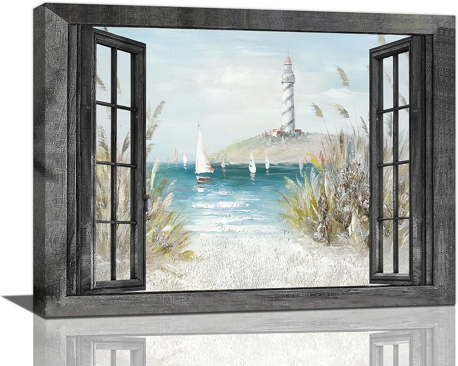 Nautical Lighthouse Wall Art Coastal Beach Ocean Sailboat Bathroom ...