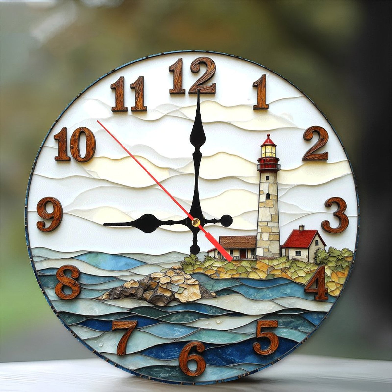 Nautical Lighthouse Wavy Clock Home Decor Wall Art 10-Inch Silent ...