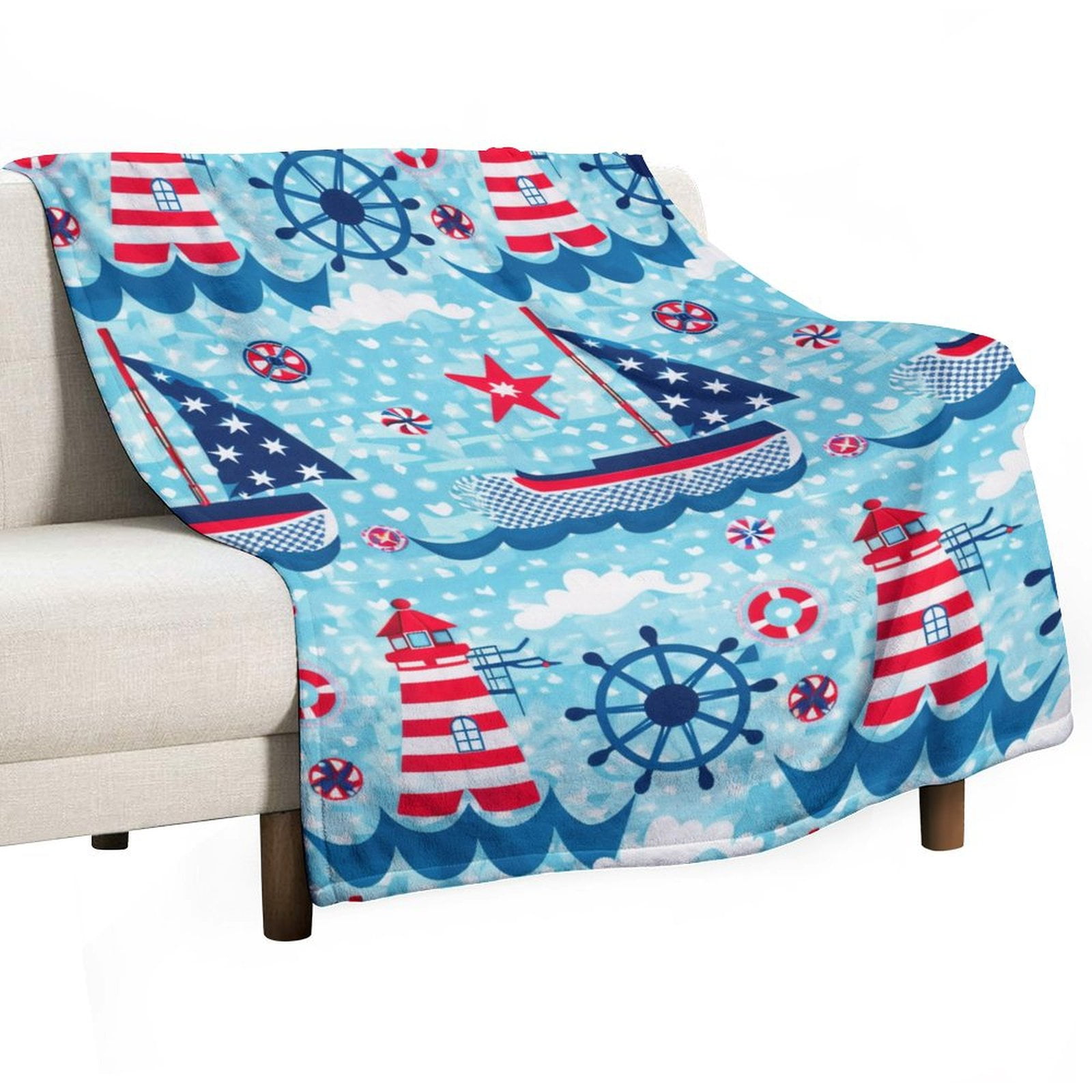 Nautical Lighthouses Boats Soft Print Blanket Throw Blankets Warm Cozy ...