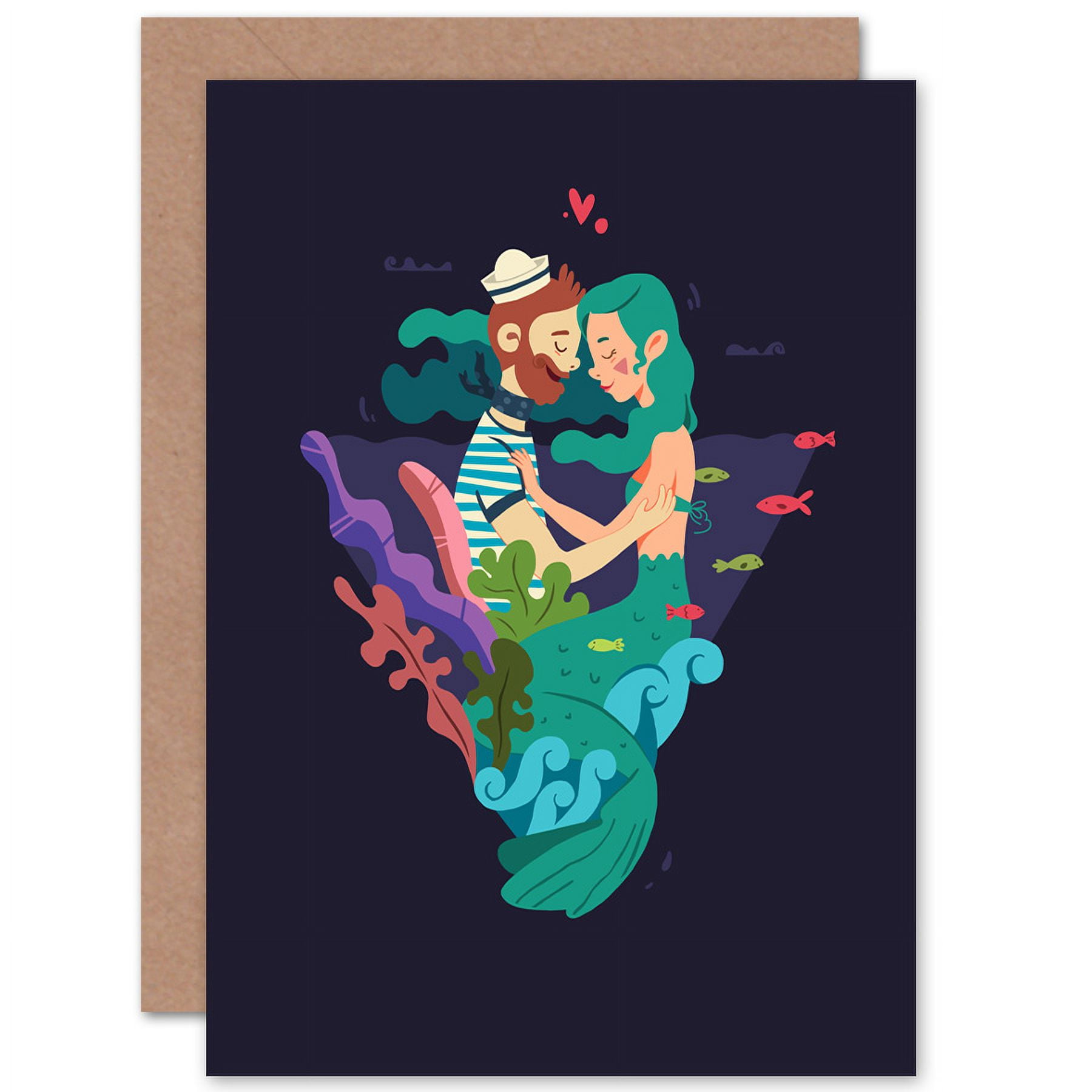 Nautical Love Mermaid Sailor Greetings Card Plus Envelope Blank inside ...