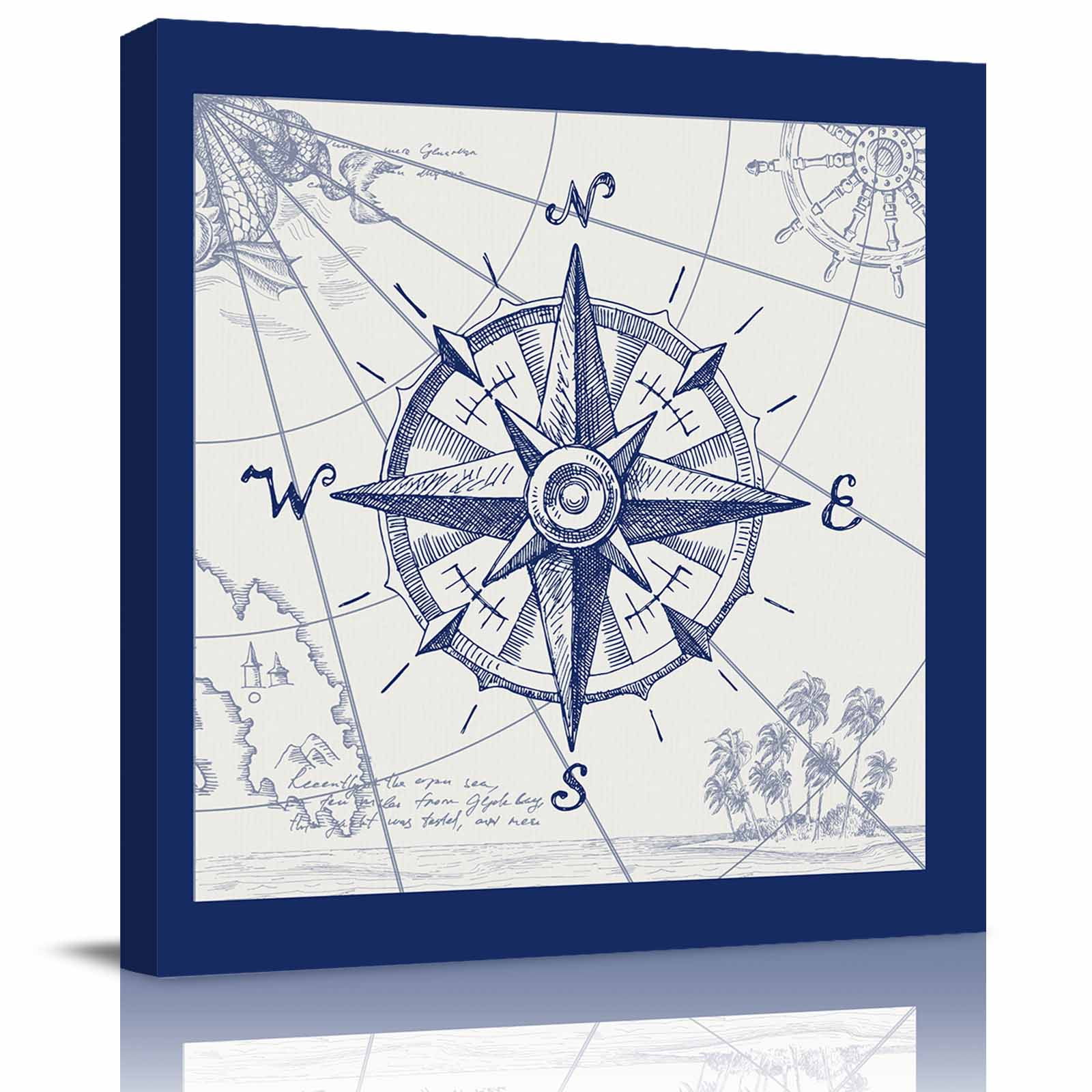 Nautical Map Compass Canvas Print Wall Art Painting, Modern Wall Decor ...