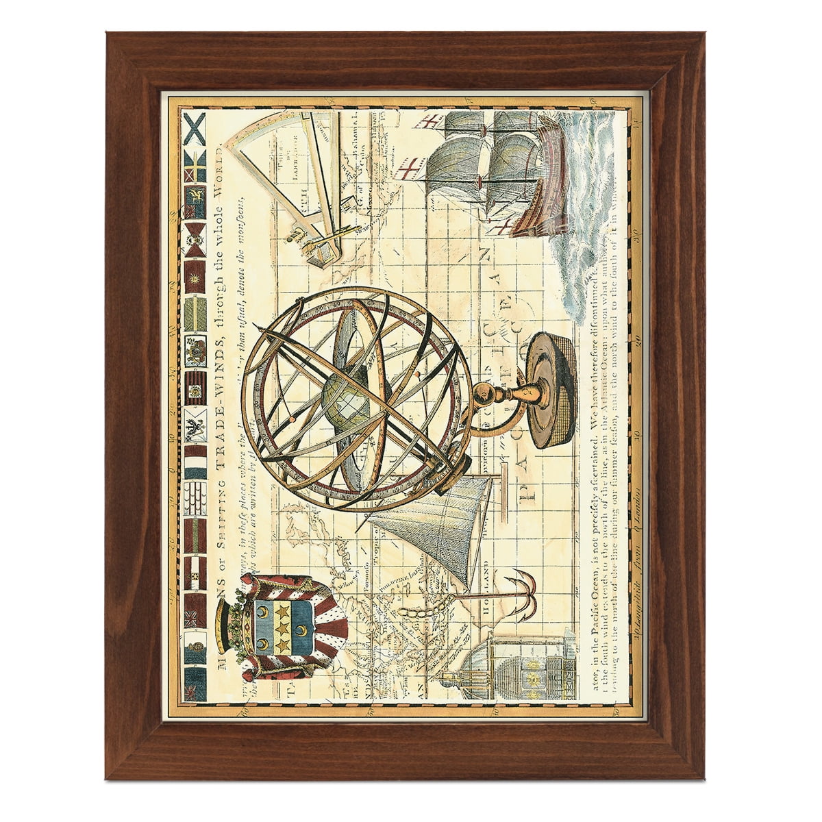 Nautical Map I -Framed Print w/glass-Chestnut - Walmart.com