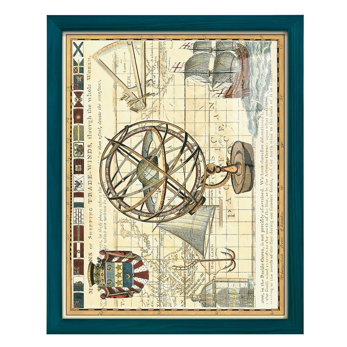 Nautical Map I -Framed Print w/glass-Ocean Blue - Walmart.com