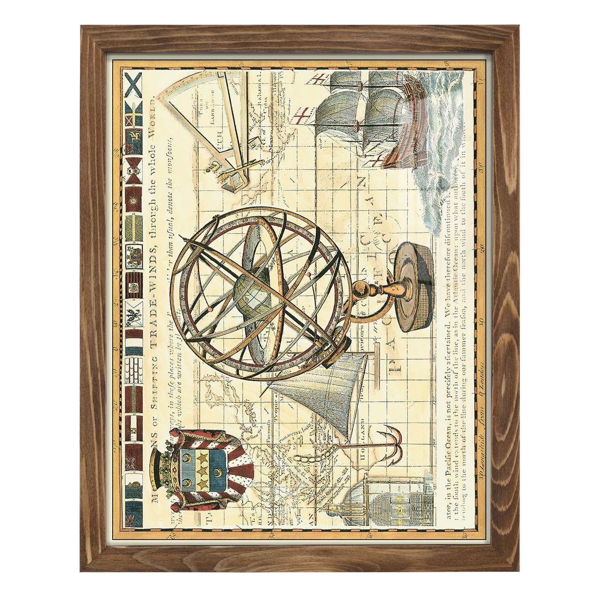 Nautical Map I -Framed Print w/glass-Walnut - Walmart.com