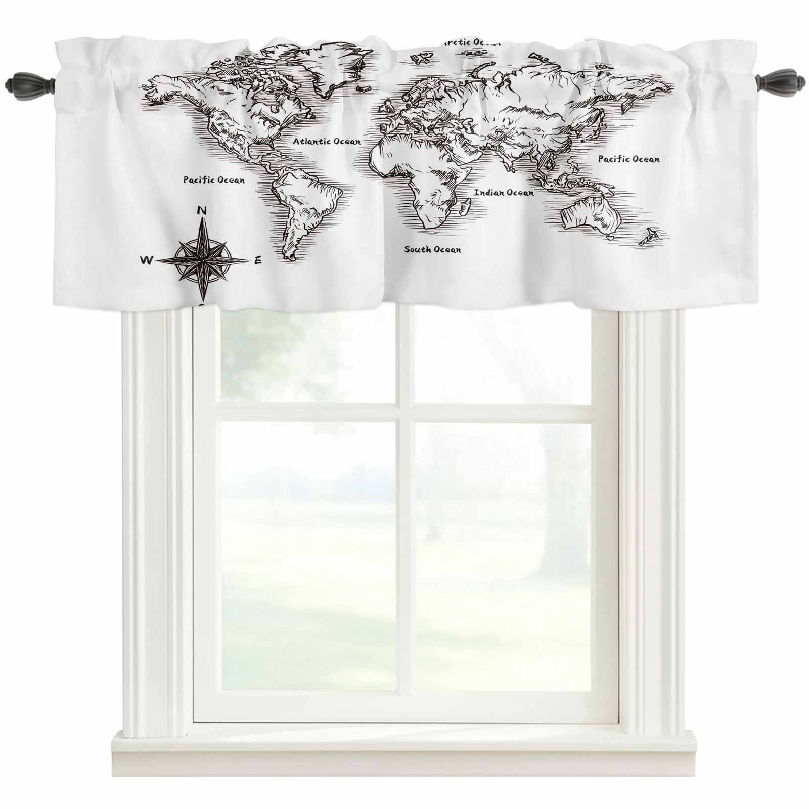 Nautical Map Rod Pocket Curtain Valance, Coastal Vintage Ocean Map ...