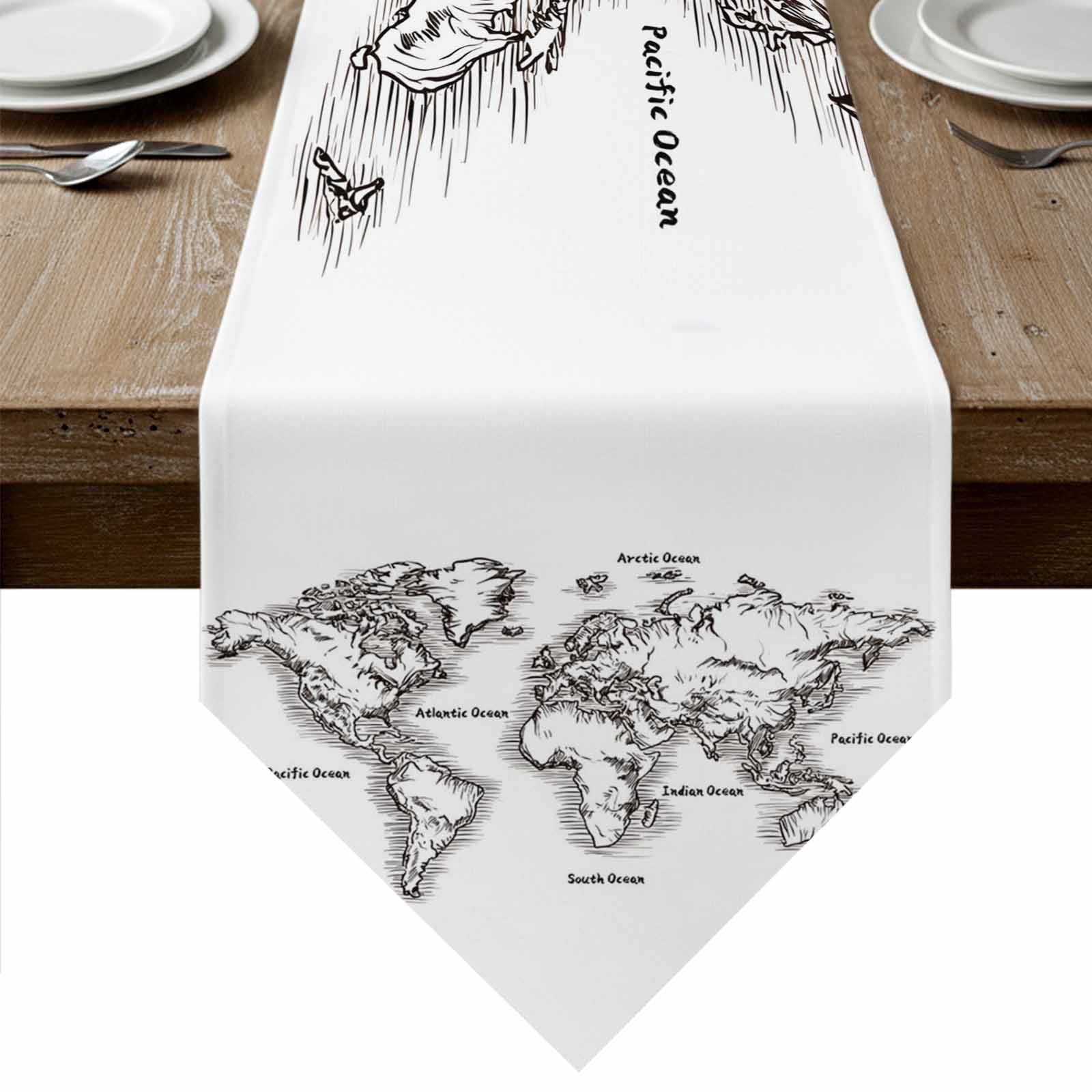 Nautical Map Table Runner Linen Burlap Table Runner 90 Inches Long ...