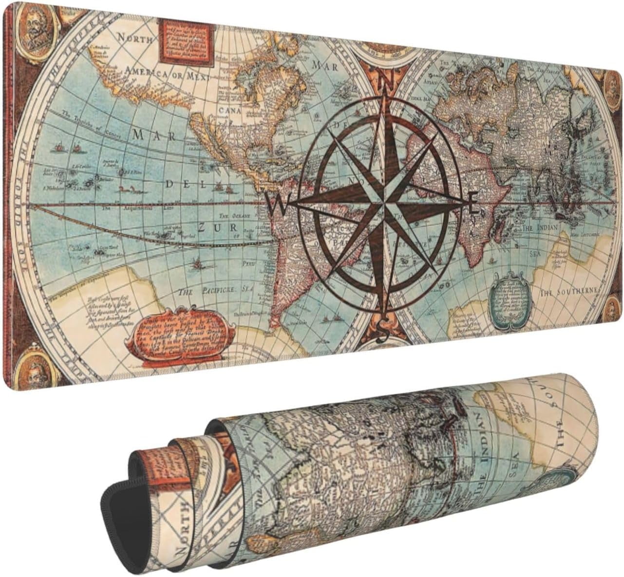 Nautical Map World Compass Rose Travel Mouse Pad XL Extended Mouse Mat ...