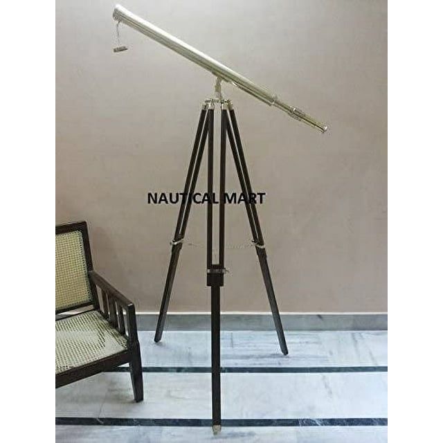 Nautical Marine Antique Brass Floor Standing Telescope with Wooden ...
