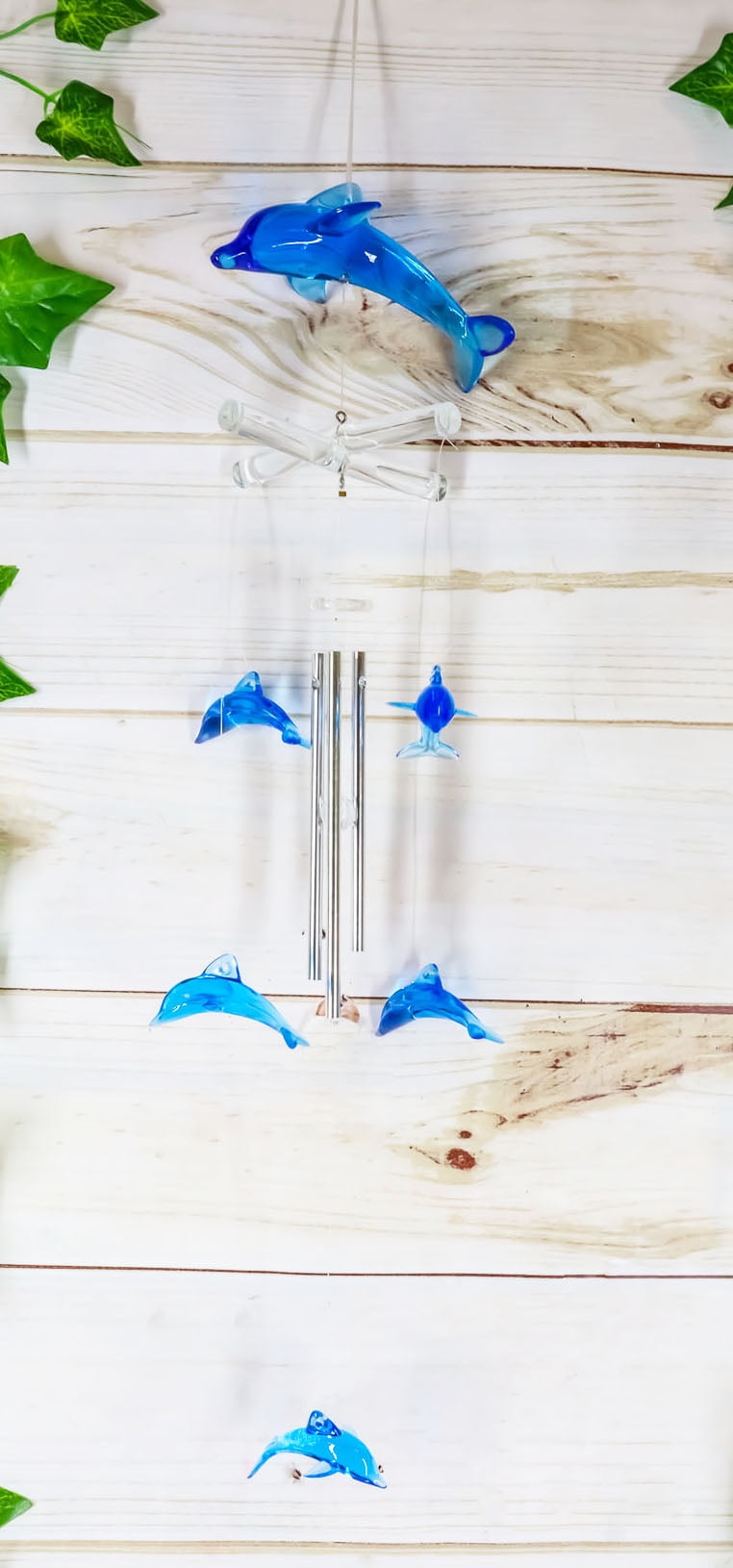 Nautical Marine Blue Swimming Dolphin Acrylic Glass Wind Chime 22"L Sea ...