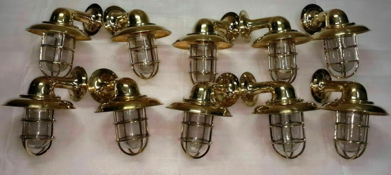 Nautical Marine Brass Passage Bulkhead Wall Light With Brass Shade Set ...