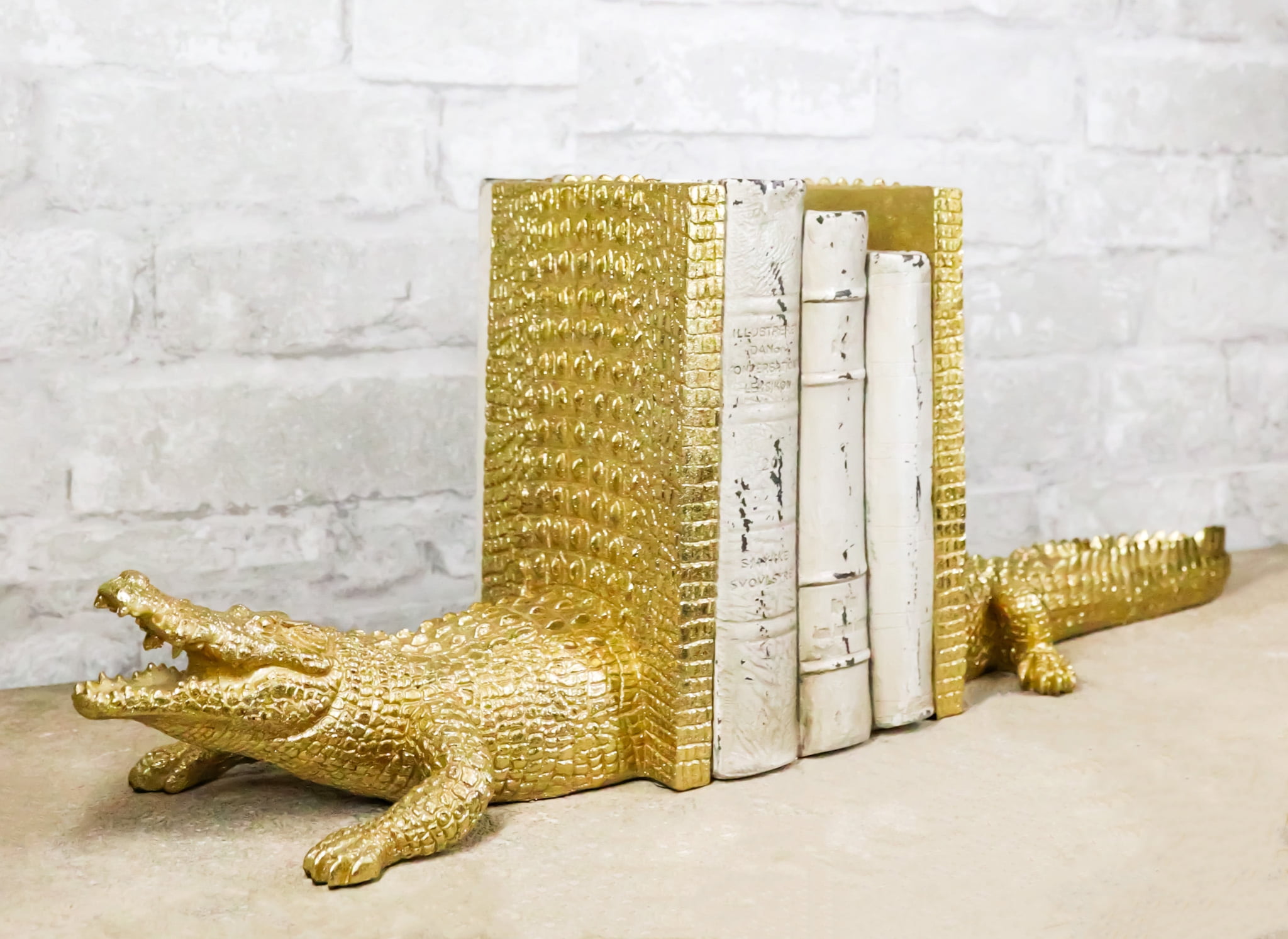 Nautical Marine Faux Gold Crocodile Alligator Head And Tail Bookends ...