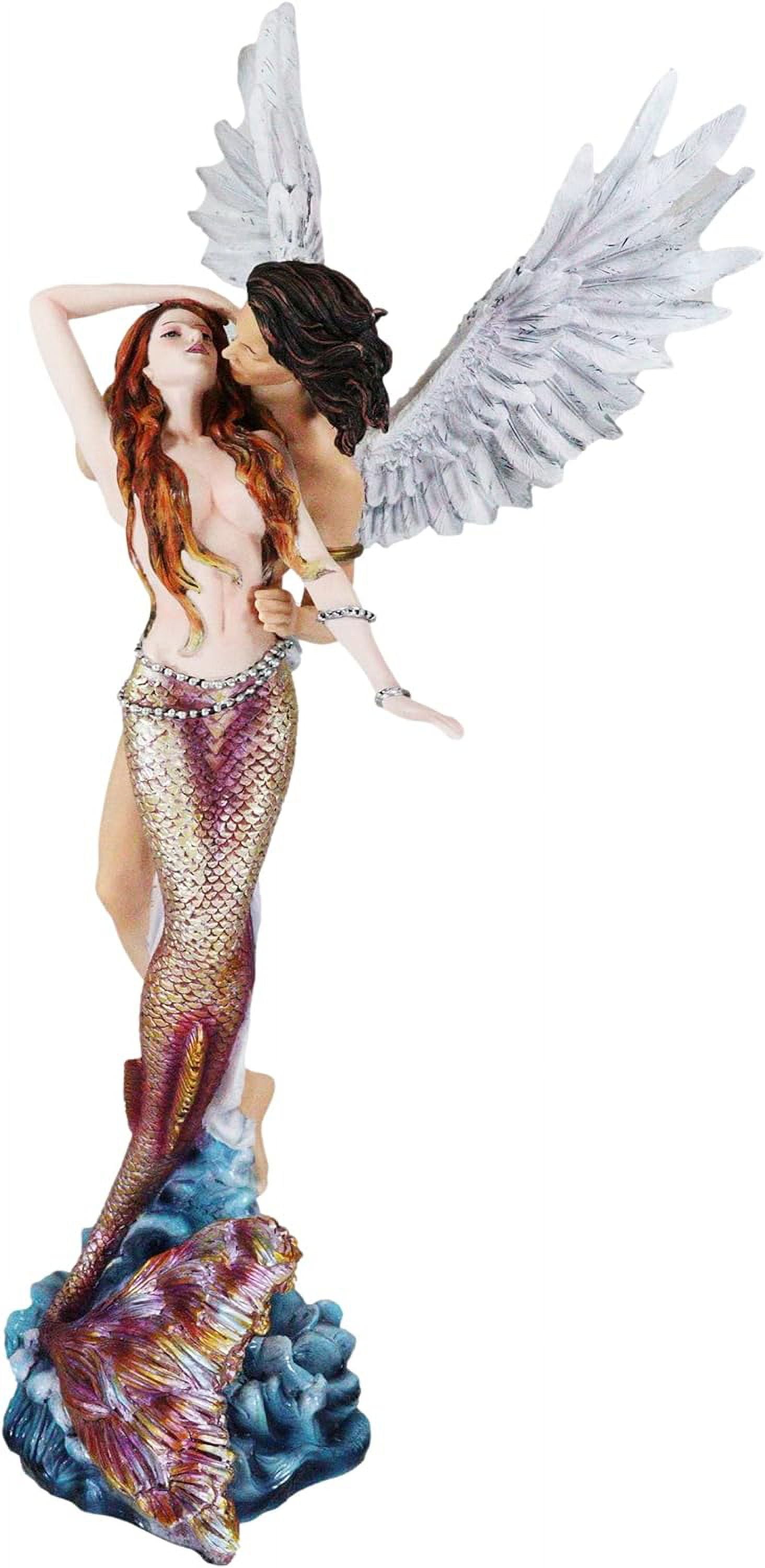 Nautical Marine Large Rainbow Tail Red Haired Goddess Embracing with Heavenly Winged Angel by ...