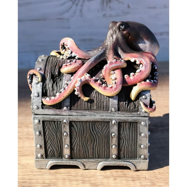 Nautical Marine Ocean Octopus Kraken Guarding Treasure Chest Decorative ...
