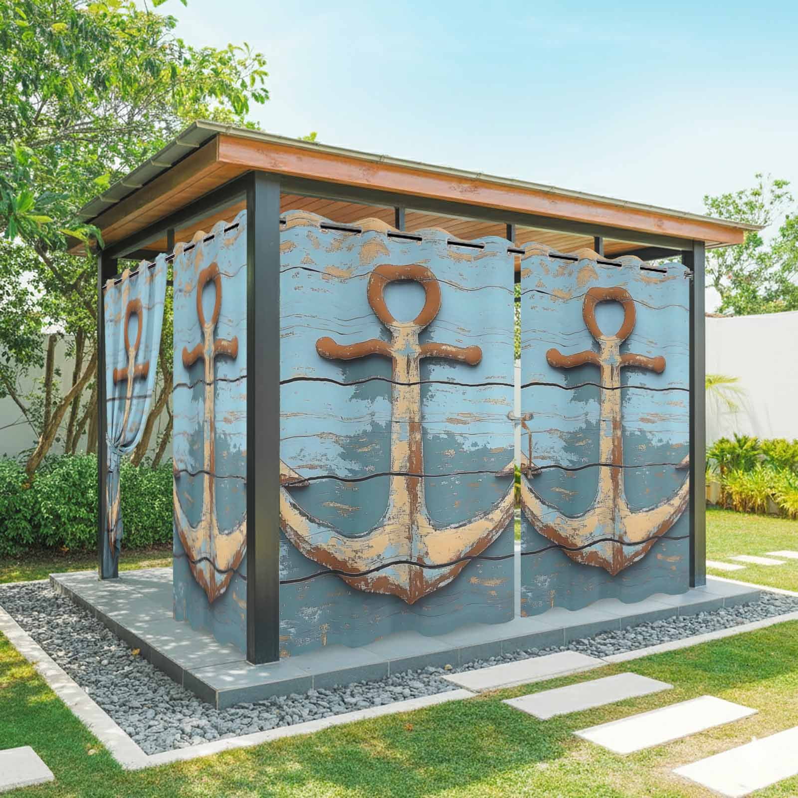 Nautical Marine Outdoor Curtains for Patio Waterproof, Vintage Brown ...