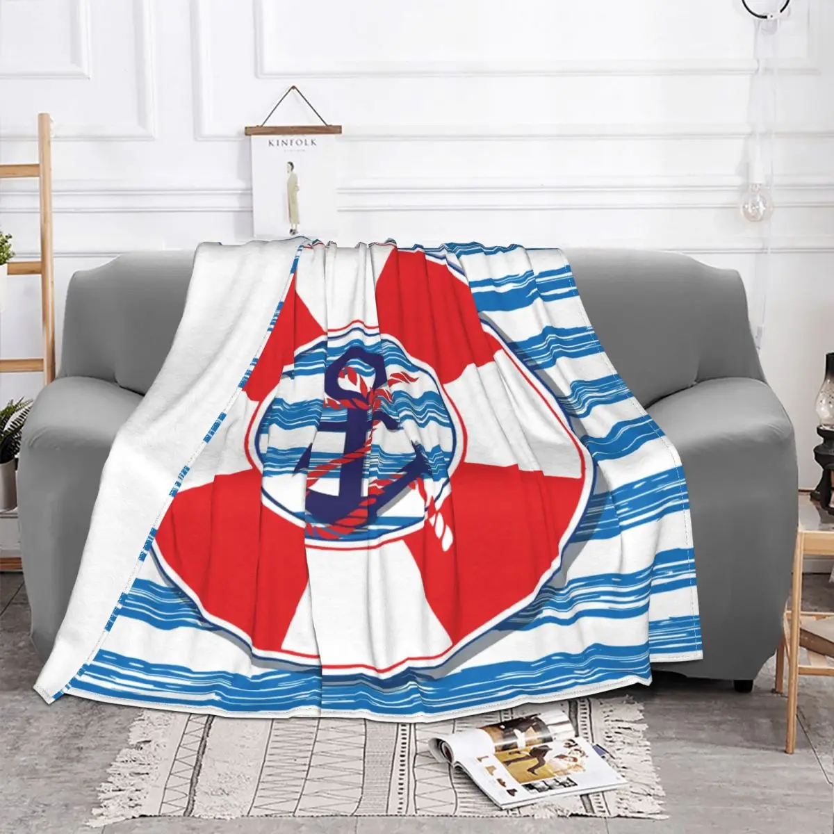 Nautical Marine Vintage Anchor Blankets Spring Autumn Lifebuoy Dark ...