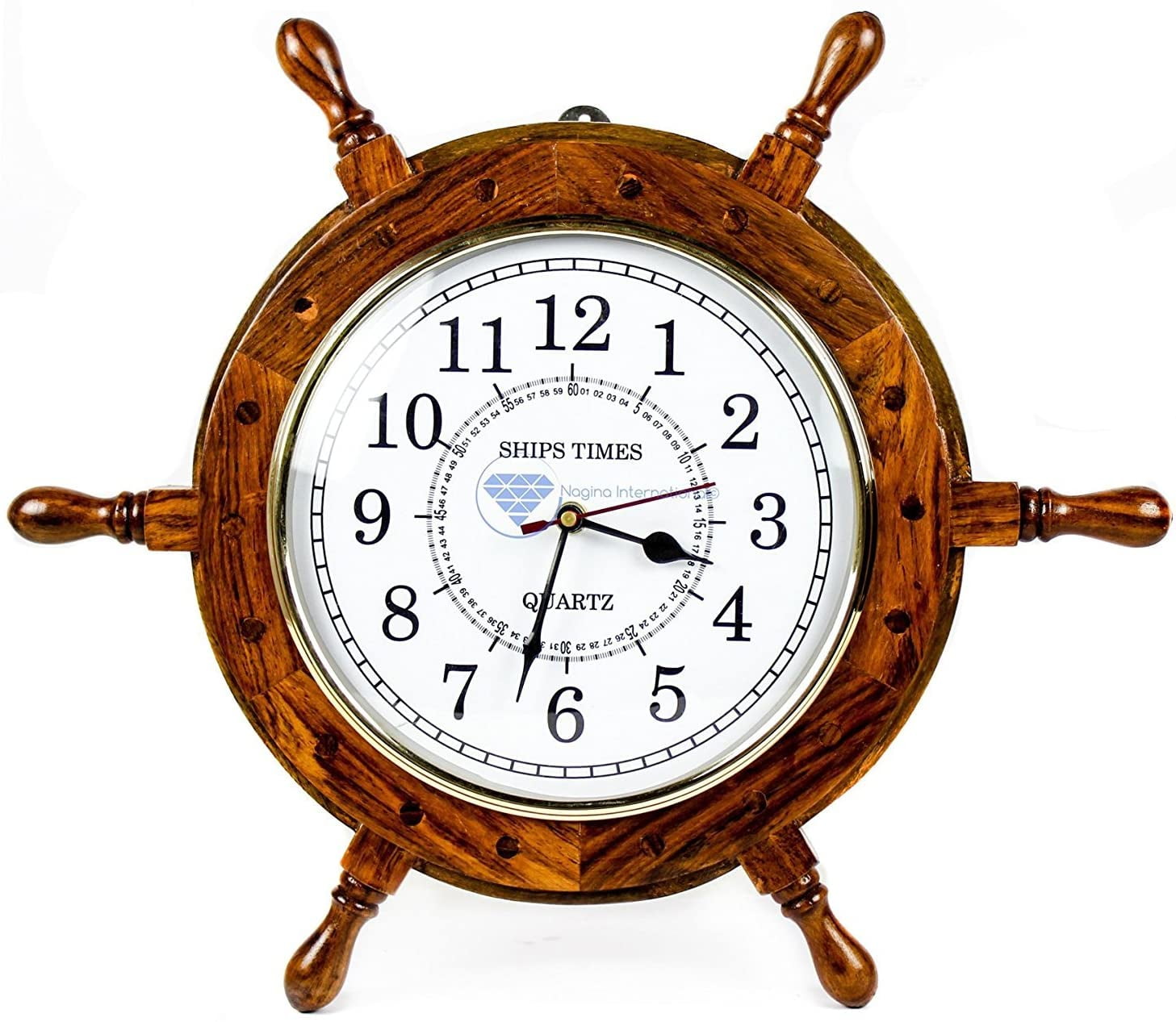 Nautical Moon Light Blue Large Wooden Ship Wheel with Ship's Time ...