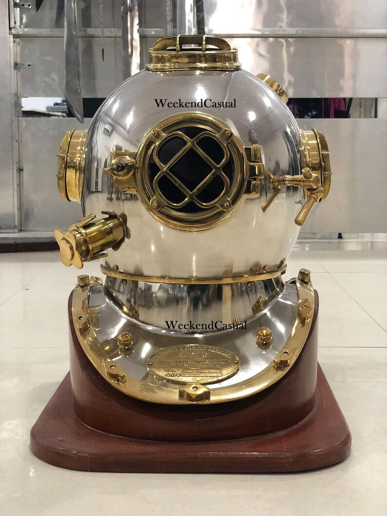 Nautical Morse 18" US Navy Mark V Diving Divers Silver Scuba Helmet ...