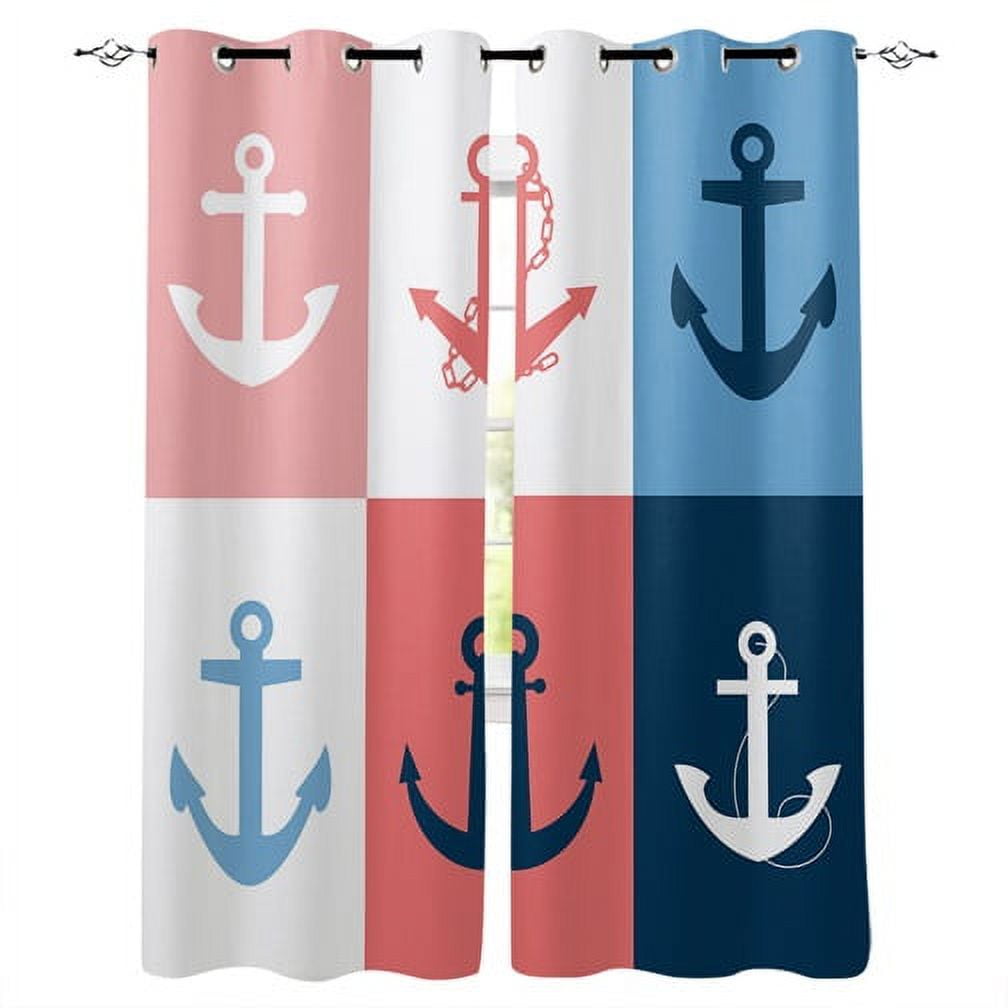 Nautical Motif Window Curtains Living Room Outdoor Fabric Drapes ...
