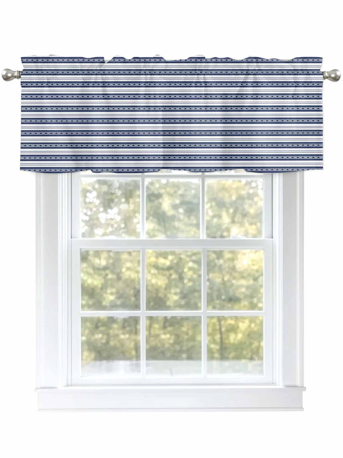 Nautical Navy Blue Valances for Windows, Rod Pocket Kitchen Valance ...