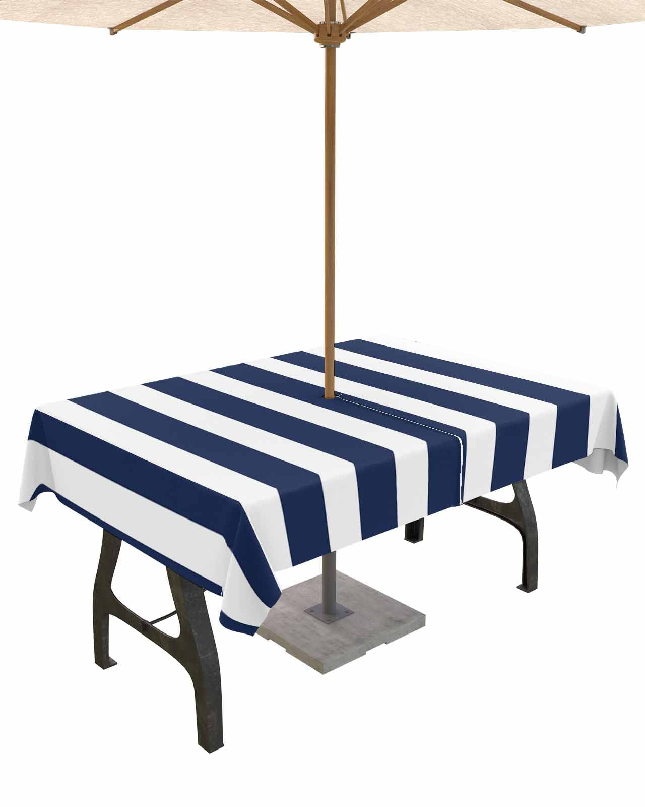 Nautical Navy Blue White Stripes Rectangle Tablecloth with Zipper ...