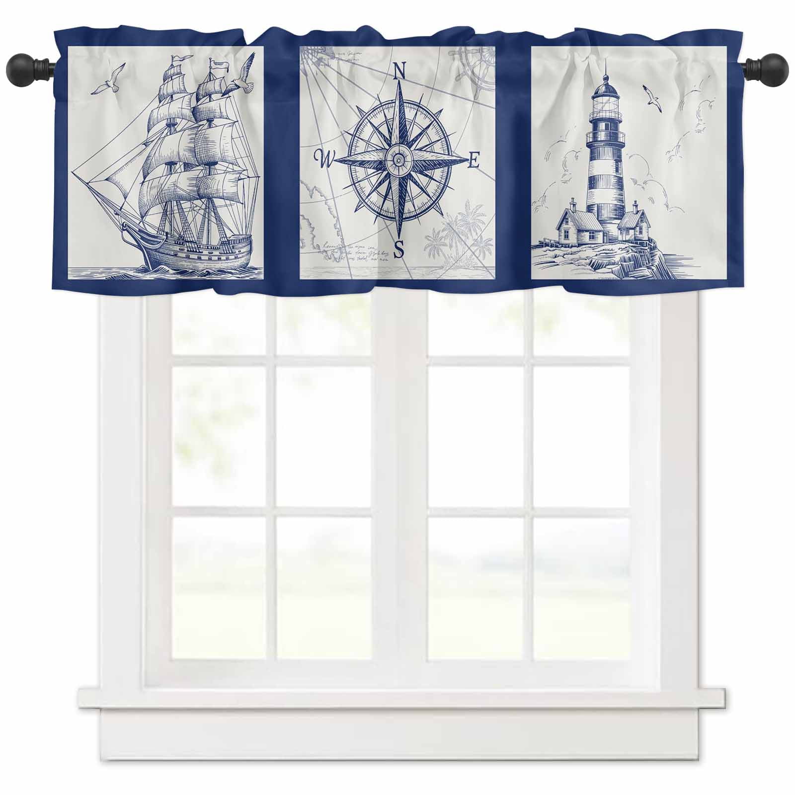 Nautical Navy Curtain Valance for Windows/Kitchen/Living Room/Bedroom ...