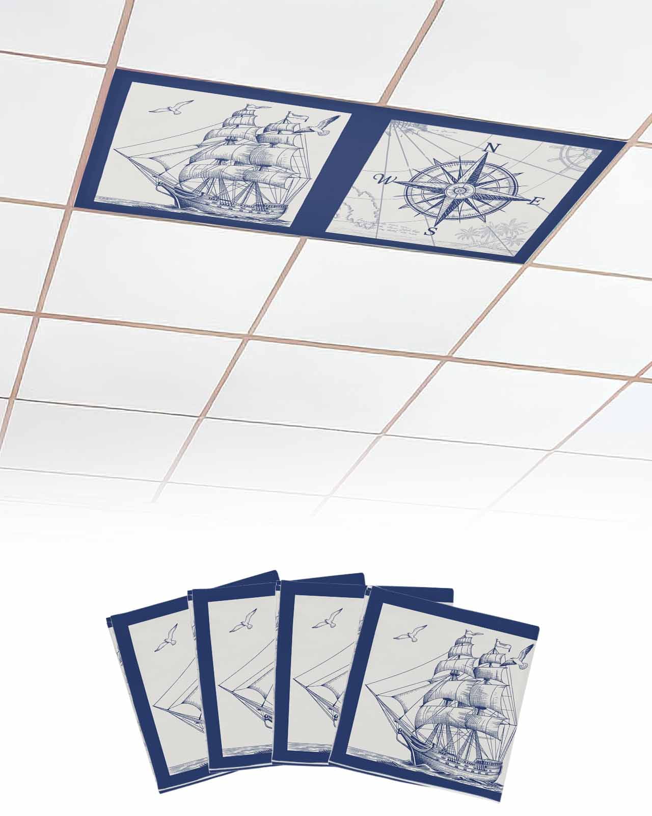 Nautical Navy Fluorescent Light Covers for Ceiling Lights 4x2 feet,4 ...