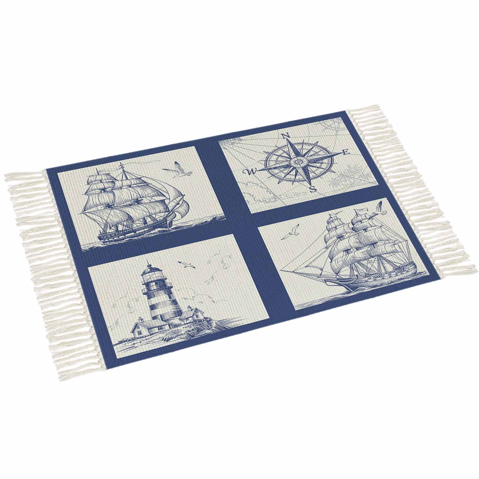 Nautical Navy Washable Bath Rug - 2x3 Entry Rug Washable Indoor ...