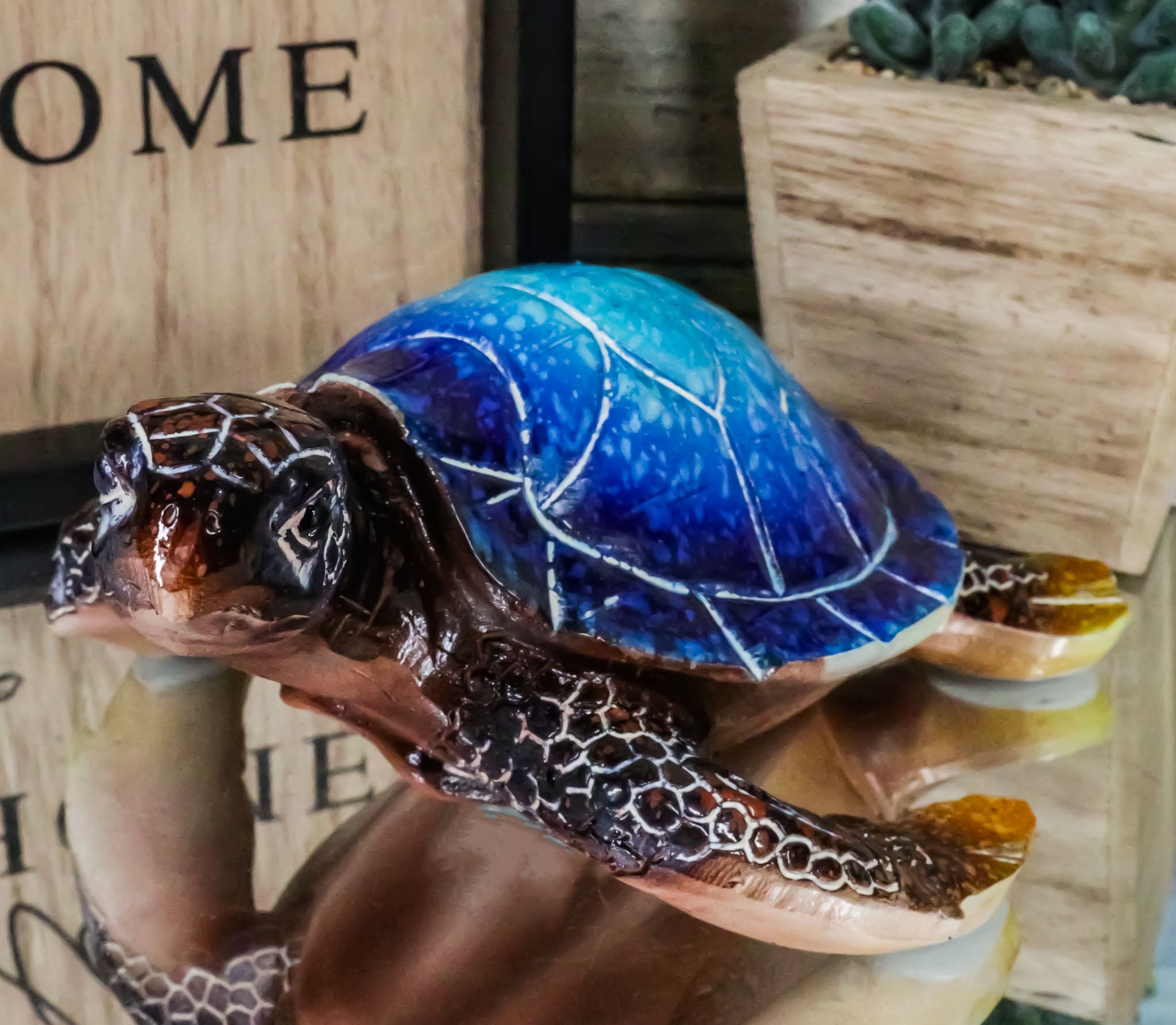 Nautical Ocean Blue Hues Giant Sea Turtle Swimming Decorative Figurine ...