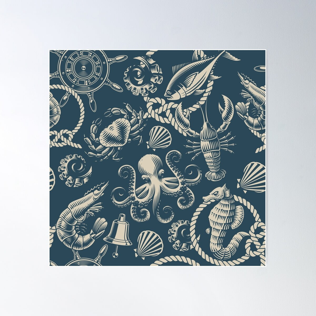 Nautical Ocean Bounty - Marine Life Pattern Design Poster Wall Art ...