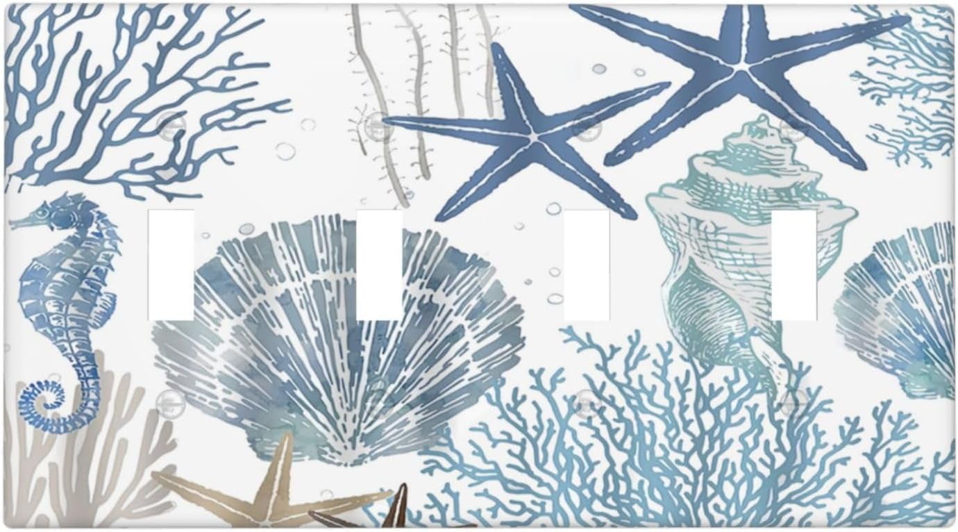 Nautical Ocean Coral Starfish Seahorse Light Switch Cover Decorative 1 ...